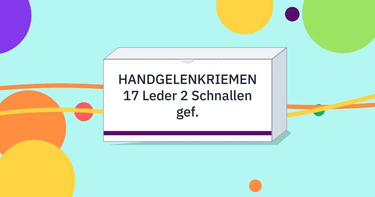 Symbolbild: Packung mit der Aufschrift HANDGELENKRIEMEN 17 Leder 2 Schnallen gef. (PZN 05397373) – Verfügbarkeit und Bezug in Apotheken in Frankfurt am Main