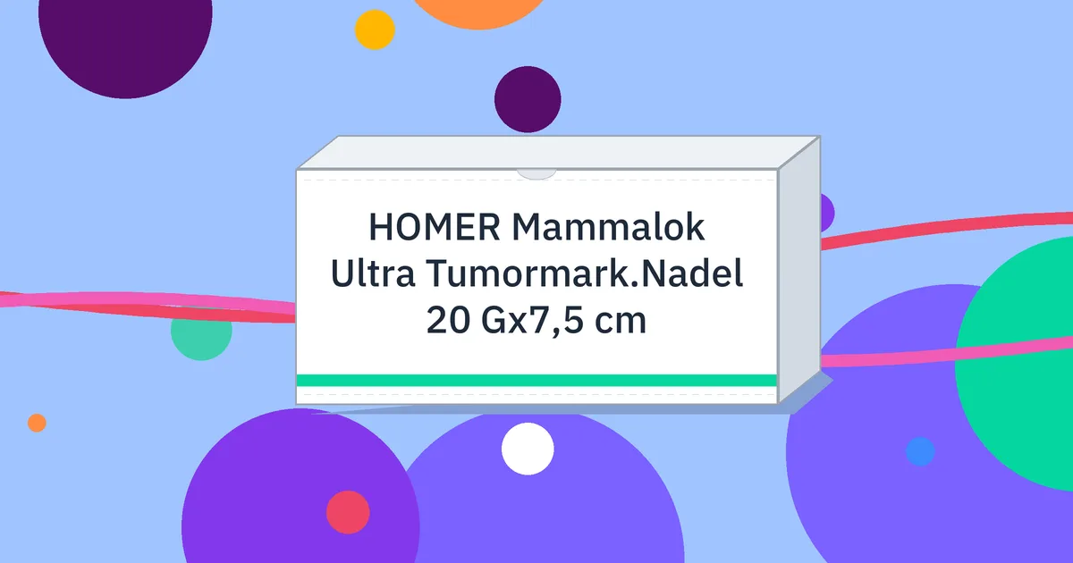 Symbolbild: Packung mit der Aufschrift HOMER Mammalok Ultra Tumormark.Nadel 20 Gx7,5 cm (PZN 01084393) – Verfügbarkeit und Bezug in Apotheken in Frankfurt am Main