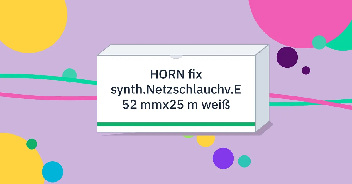 Symbolbild: Packung mit der Aufschrift HORN fix synth.Netzschlauchv.E 52 mmx25 m weiß (PZN 03783333) – Verfügbarkeit und Bezug in Apotheken in Frankfurt am Main
