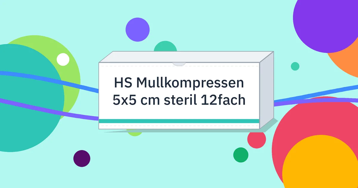 Symbolbild: Packung mit der Aufschrift HS Mullkompressen 5x5 cm steril 12fach (PZN 06436431) – Verfügbarkeit und Bezug in Apotheken in Frankfurt am Main