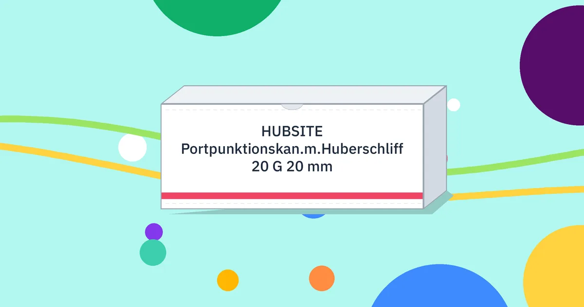 Symbolbild: Packung mit der Aufschrift HUBSITE Portpunktionskan.m.Huberschliff 20 G 20 mm (PZN 07369694) – Verfügbarkeit und Bezug in Apotheken in Frankfurt am Main