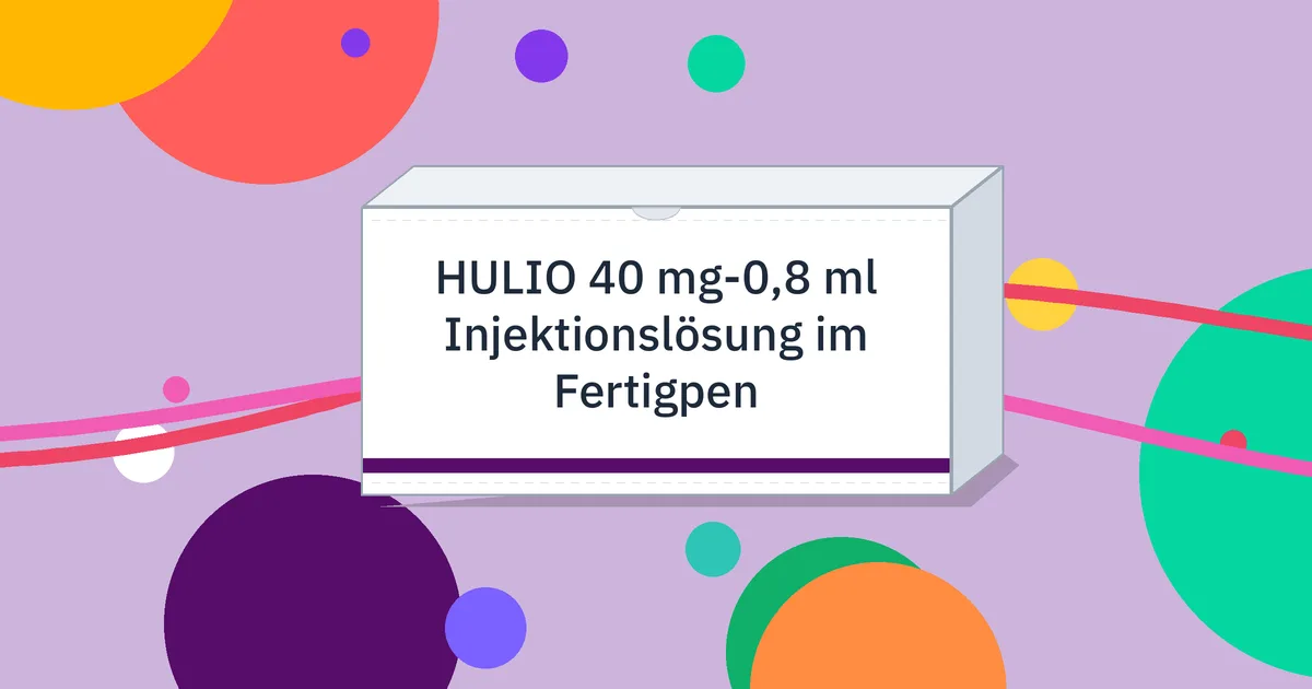 Symbolbild: Packung mit der Aufschrift HULIO 40 mg-0,8 ml Injektionslösung im Fertigpen (PZN 14338725) – Verfügbarkeit und Bezug in Apotheken in Frankfurt am Main