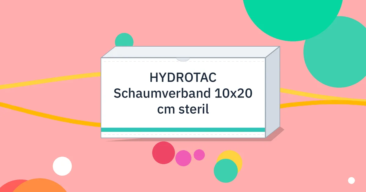 Symbolbild: Packung mit der Aufschrift HYDROTAC Schaumverband 10x20 cm steril (PZN 11584961) – Verfügbarkeit und Bezug in Apotheken in Frankfurt am Main