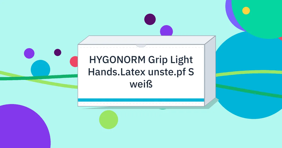 Symbolbild: Packung mit der Aufschrift HYGONORM Grip Light Hands.Latex unste.pf S weiß (PZN 20307019) – Verfügbarkeit und Bezug in Apotheken in Frankfurt am Main
