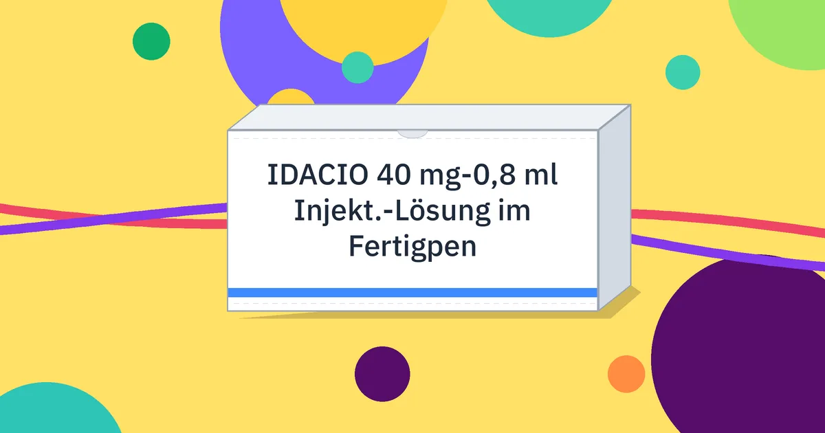 Symbolbild: Packung mit der Aufschrift IDACIO 40 mg-0,8 ml Injekt.-Lösung im Fertigpen (PZN 18494356) – Verfügbarkeit und Bezug in Apotheken in Frankfurt am Main