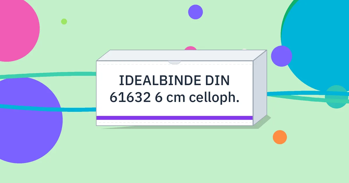 Symbolbild: Packung mit der Aufschrift IDEALBINDE DIN 61632 6 cm celloph. (PZN 08822173) – Verfügbarkeit und Bezug in Apotheken in Frankfurt am Main