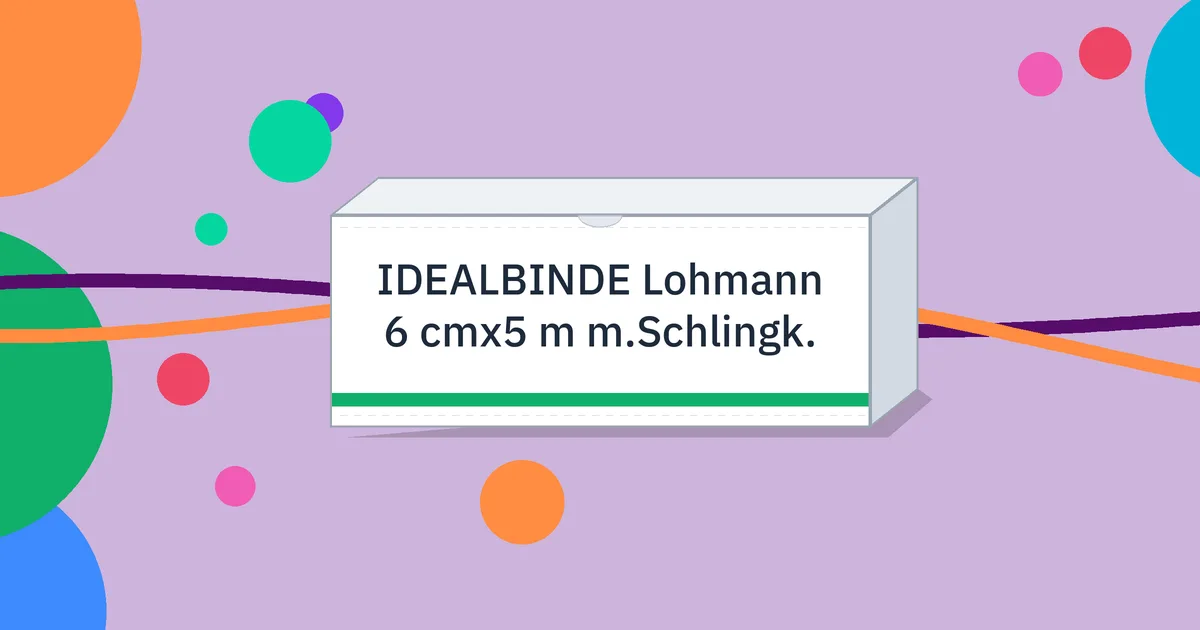 Symbolbild: Packung mit der Aufschrift IDEALBINDE Lohmann 6 cmx5 m m.Schlingk. (PZN 15998694) – Verfügbarkeit und Bezug in Apotheken in Frankfurt am Main