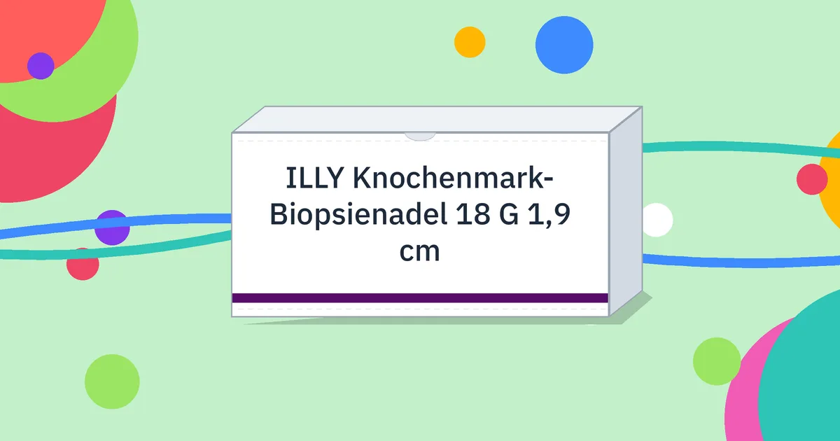 Symbolbild: Packung mit der Aufschrift ILLY Knochenmark-Biopsienadel 18 G 1,9 cm (PZN 06124476) – Verfügbarkeit und Bezug in Apotheken in Frankfurt am Main