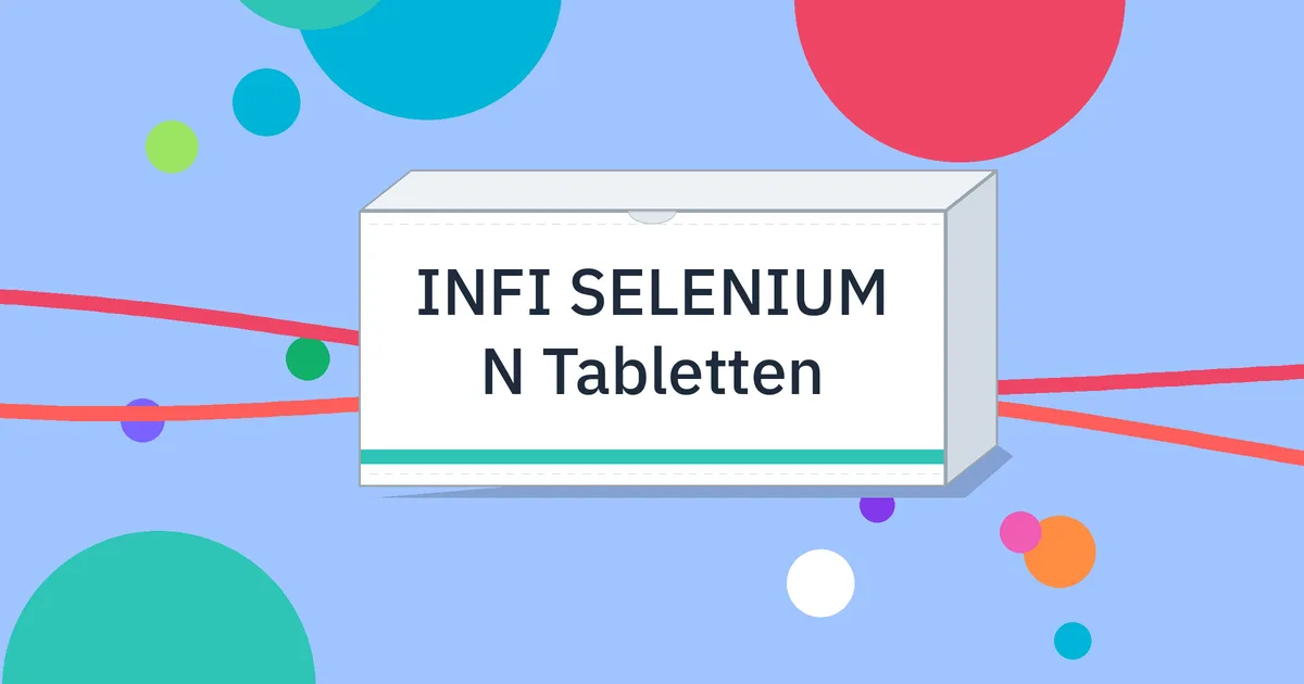 Symbolbild: Packung mit der Aufschrift INFI SELENIUM N Tabletten (PZN 04374677) – Verfügbarkeit und Bezug in Apotheken in Frankfurt am Main
