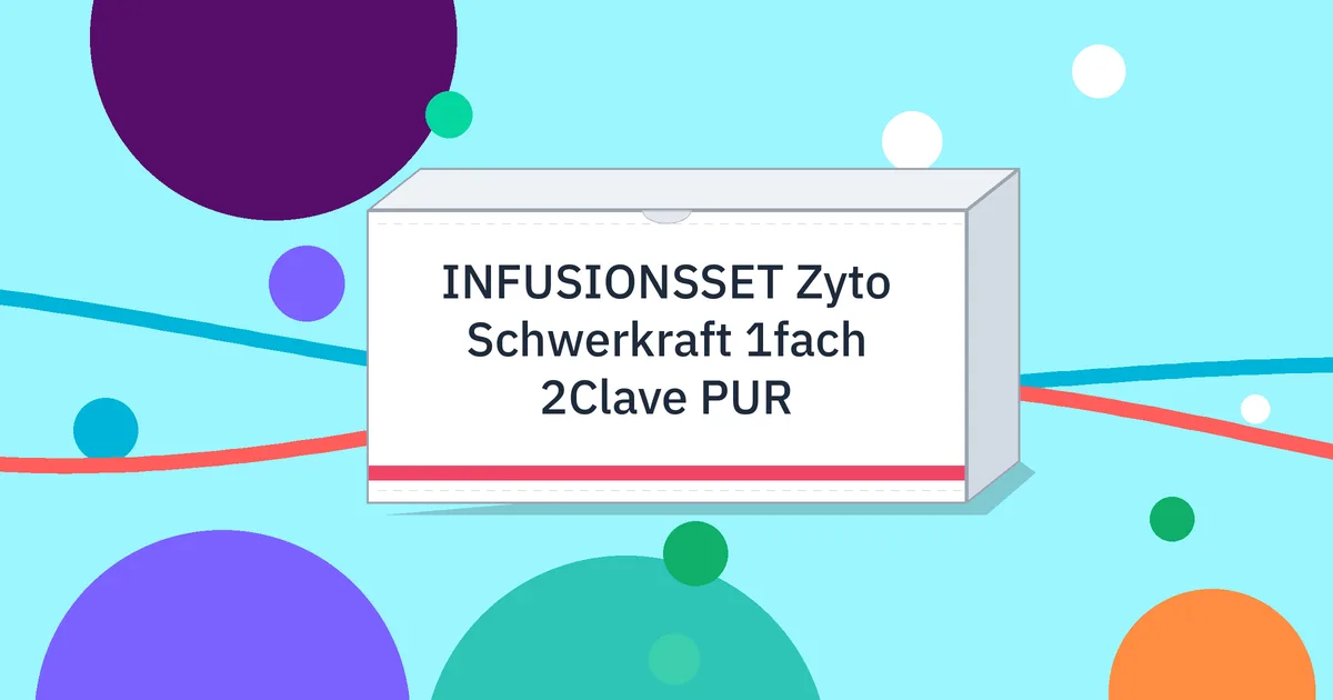 Symbolbild: Packung mit der Aufschrift INFUSIONSSET Zyto Schwerkraft 1fach 2Clave PUR (PZN 06143172) – Verfügbarkeit und Bezug in Apotheken in Frankfurt am Main