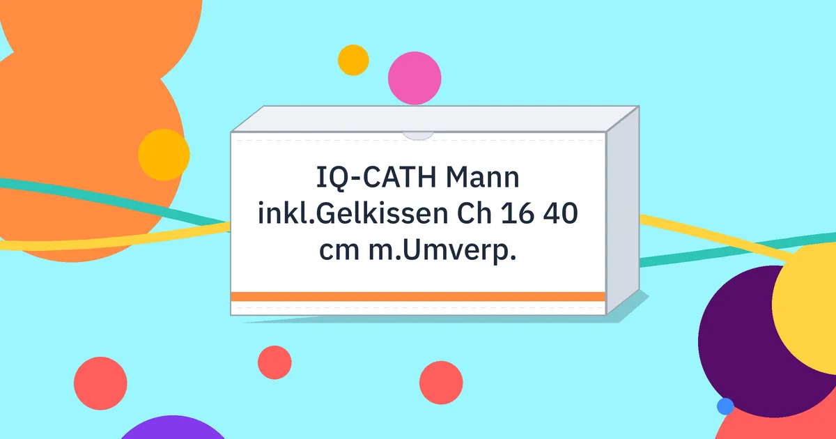 Symbolbild: Packung mit der Aufschrift IQ-CATH Mann inkl.Gelkissen Ch 16 40 cm m.Umverp. (PZN 01900384) – Verfügbarkeit und Bezug in Apotheken in Frankfurt am Main