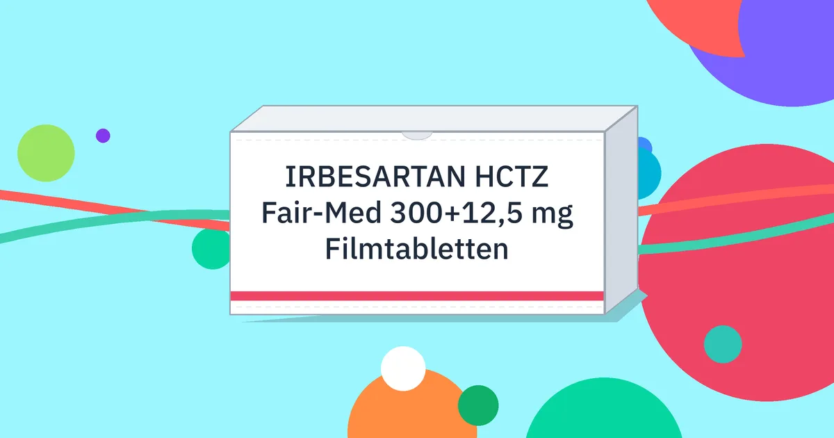 Symbolbild: Packung mit der Aufschrift IRBESARTAN HCTZ Fair-Med 300+12,5 mg Filmtabletten (PZN 13245878) – Verfügbarkeit und Bezug in Apotheken in Frankfurt am Main