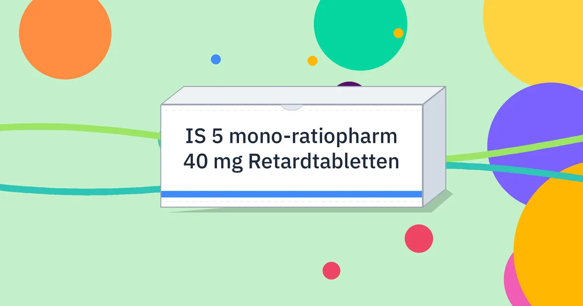 Symbolbild: Packung mit der Aufschrift IS 5 mono-ratiopharm 40 mg Retardtabletten (PZN 09002696) – Verfügbarkeit und Bezug in Apotheken in Frankfurt am Main