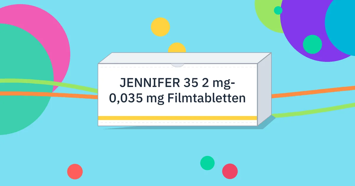 Symbolbild: Packung mit der Aufschrift JENNIFER 35 2 mg-0,035 mg Filmtabletten (PZN 00078999) – Verfügbarkeit und Bezug in Apotheken in Frankfurt am Main