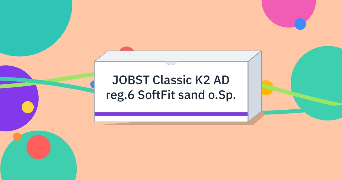 Symbolbild: Packung mit der Aufschrift JOBST Classic K2 AD reg.6 SoftFit sand o.Sp. (PZN 14221905) – Verfügbarkeit und Bezug in Apotheken in Frankfurt am Main