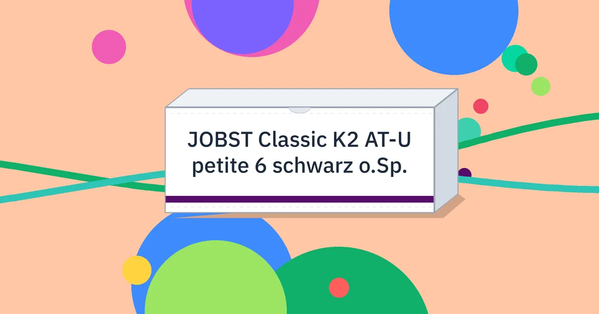 Symbolbild: Packung mit der Aufschrift JOBST Classic K2 AT-U petite 6 schwarz o.Sp. (PZN 13068548) – Verfügbarkeit und Bezug in Apotheken in Frankfurt am Main