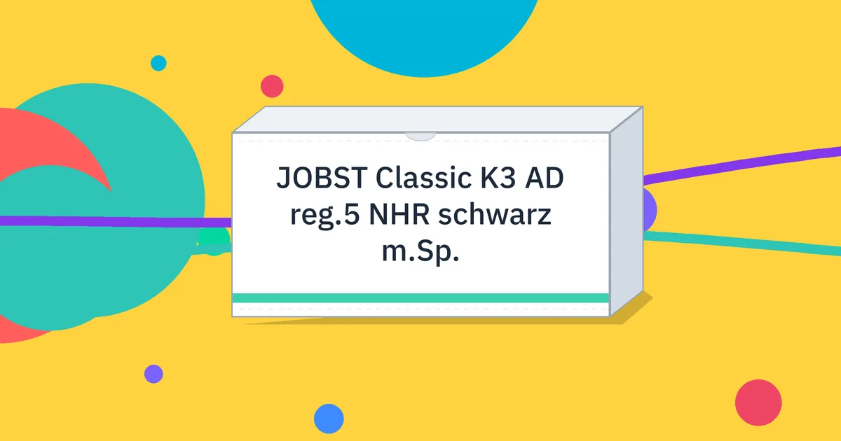 Symbolbild: Packung mit der Aufschrift JOBST Classic K3 AD reg.5 NHR schwarz m.Sp. (PZN 13070864) – Verfügbarkeit und Bezug in Apotheken in Frankfurt am Main
