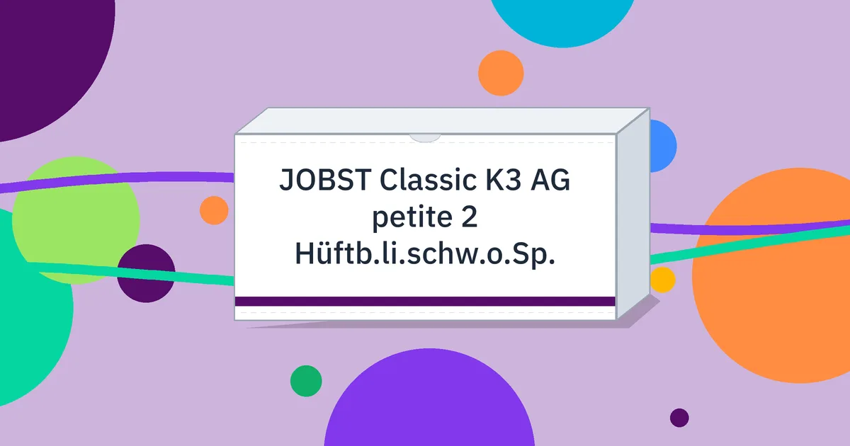 Symbolbild: Packung mit der Aufschrift JOBST Classic K3 AG petite 2 Hüftb.li.schw.o.Sp. (PZN 13074483) – Verfügbarkeit und Bezug in Apotheken in Frankfurt am Main