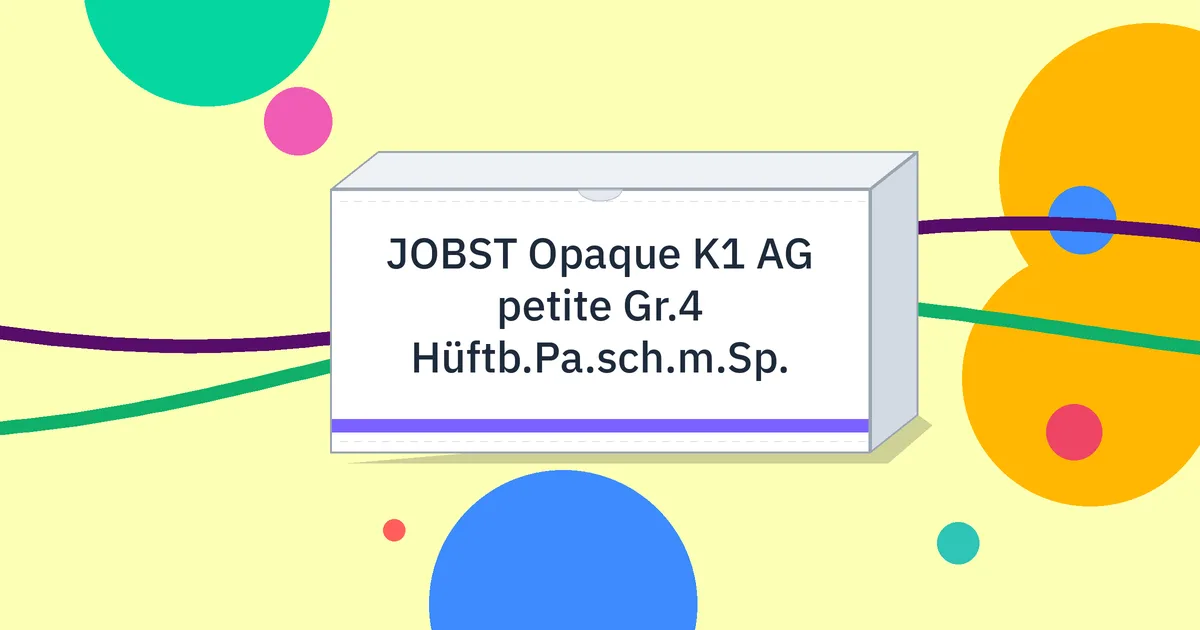 Symbolbild: Packung mit der Aufschrift JOBST Opaque K1 AG petite Gr.4 Hüftb.Pa.sch.m.Sp. (PZN 13098503) – Verfügbarkeit und Bezug in Apotheken in Frankfurt am Main