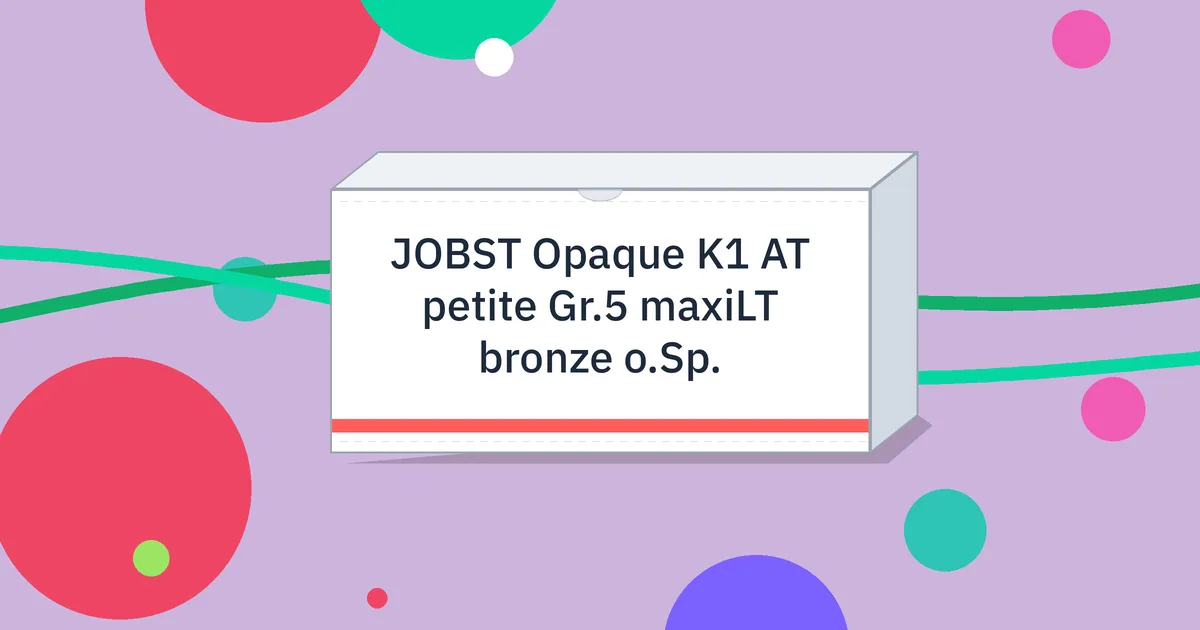 Symbolbild: Packung mit der Aufschrift JOBST Opaque K1 AT petite Gr.5 maxiLT bronze o.Sp. (PZN 13103090) – Verfügbarkeit und Bezug in Apotheken in Frankfurt am Main