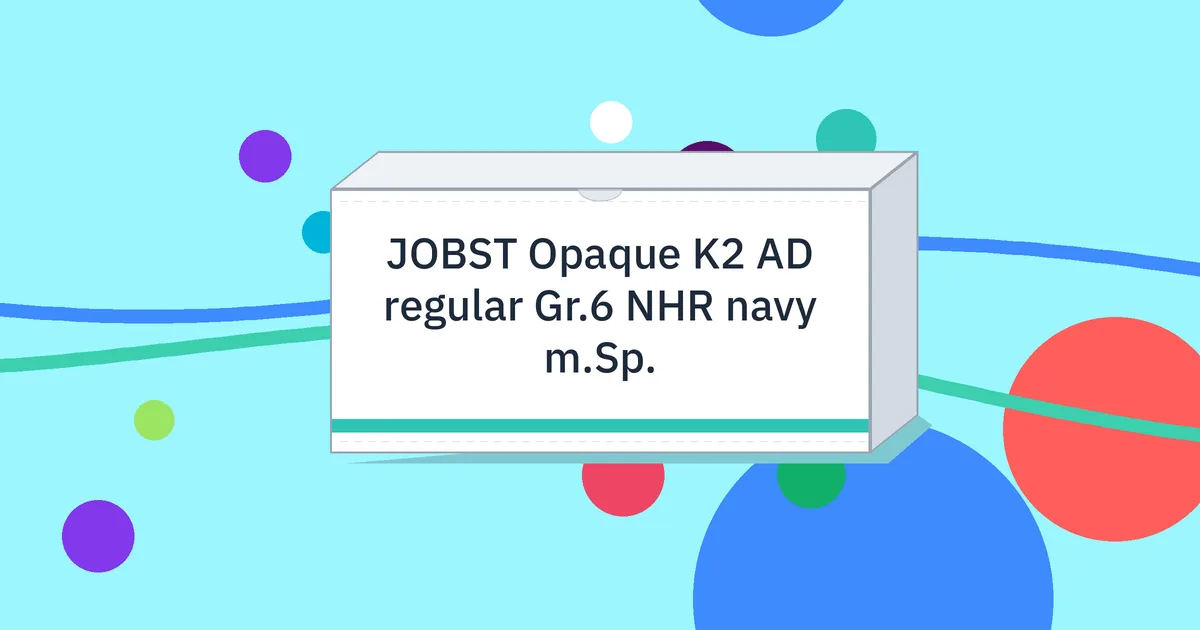 Symbolbild: Packung mit der Aufschrift JOBST Opaque K2 AD regular Gr.6 NHR navy m.Sp. (PZN 13110523) – Verfügbarkeit und Bezug in Apotheken in Frankfurt am Main