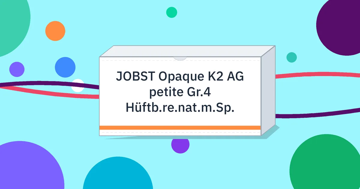 Symbolbild: Packung mit der Aufschrift JOBST Opaque K2 AG petite Gr.4 Hüftb.re.nat.m.Sp. (PZN 13115130) – Verfügbarkeit und Bezug in Apotheken in Frankfurt am Main