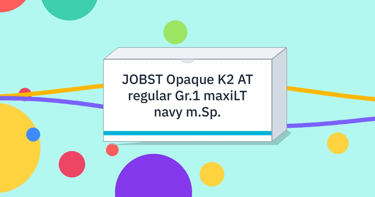 Symbolbild: Packung mit der Aufschrift JOBST Opaque K2 AT regular Gr.1 maxiLT navy m.Sp. (PZN 13121544) – Verfügbarkeit und Bezug in Apotheken in Frankfurt am Main