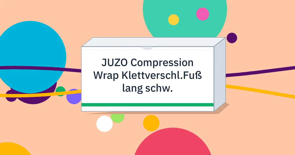 Symbolbild: Packung mit der Aufschrift JUZO Compression Wrap Klettverschl.Fuß lang schw. (PZN 16588751) – Verfügbarkeit und Bezug in Apotheken in Frankfurt am Main