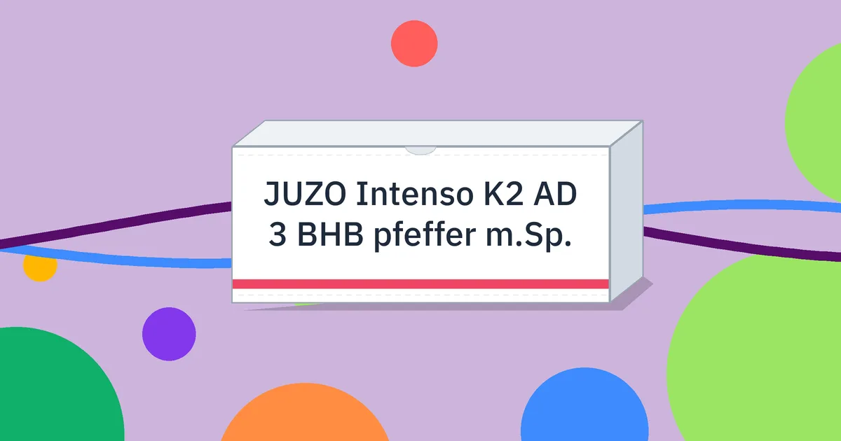 Symbolbild: Packung mit der Aufschrift JUZO Intenso K2 AD 3 BHB pfeffer m.Sp. (PZN 18613157) – Verfügbarkeit und Bezug in Apotheken in Frankfurt am Main