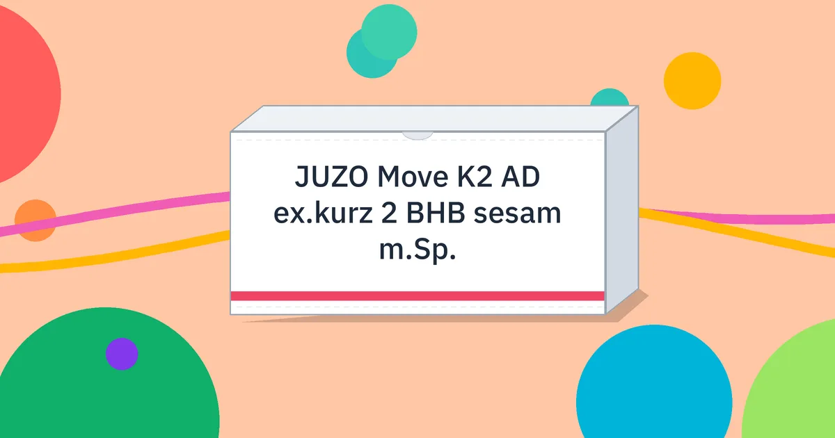 Symbolbild: Packung mit der Aufschrift JUZO Move K2 AD ex.kurz 2 BHB sesam m.Sp. (PZN 18510339) – Verfügbarkeit und Bezug in Apotheken in Frankfurt am Main