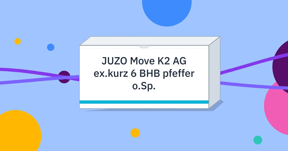 Symbolbild: Packung mit der Aufschrift JUZO Move K2 AG ex.kurz 6 BHB pfeffer o.Sp. (PZN 16639224) – Verfügbarkeit und Bezug in Apotheken in Frankfurt am Main