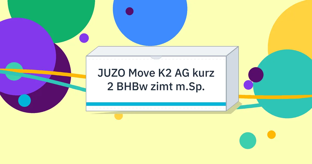 Symbolbild: Packung mit der Aufschrift JUZO Move K2 AG kurz 2 BHBw zimt m.Sp. (PZN 18528351) – Verfügbarkeit und Bezug in Apotheken in Frankfurt am Main