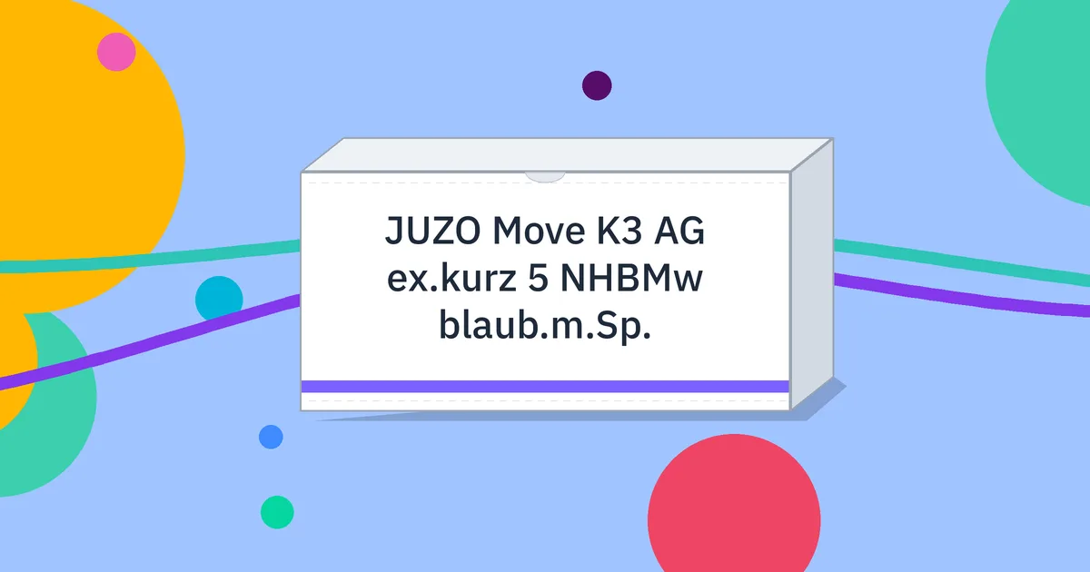 Symbolbild: Packung mit der Aufschrift JUZO Move K3 AG ex.kurz 5 NHBMw blaub.m.Sp. (PZN 18594750) – Verfügbarkeit und Bezug in Apotheken in Frankfurt am Main