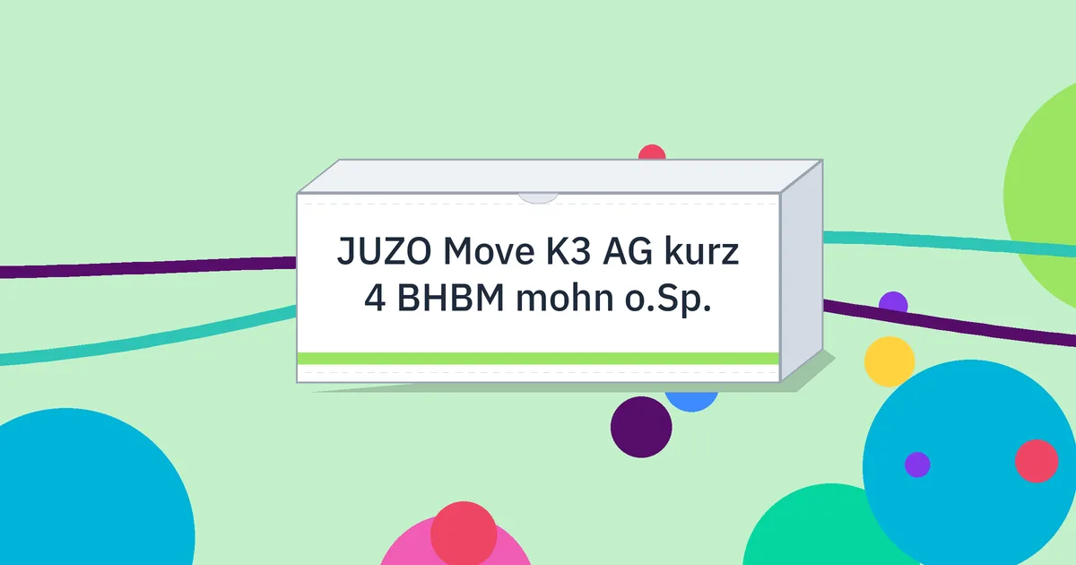 Symbolbild: Packung mit der Aufschrift JUZO Move K3 AG kurz 4 BHBM mohn o.Sp. (PZN 18593940) – Verfügbarkeit und Bezug in Apotheken in Frankfurt am Main