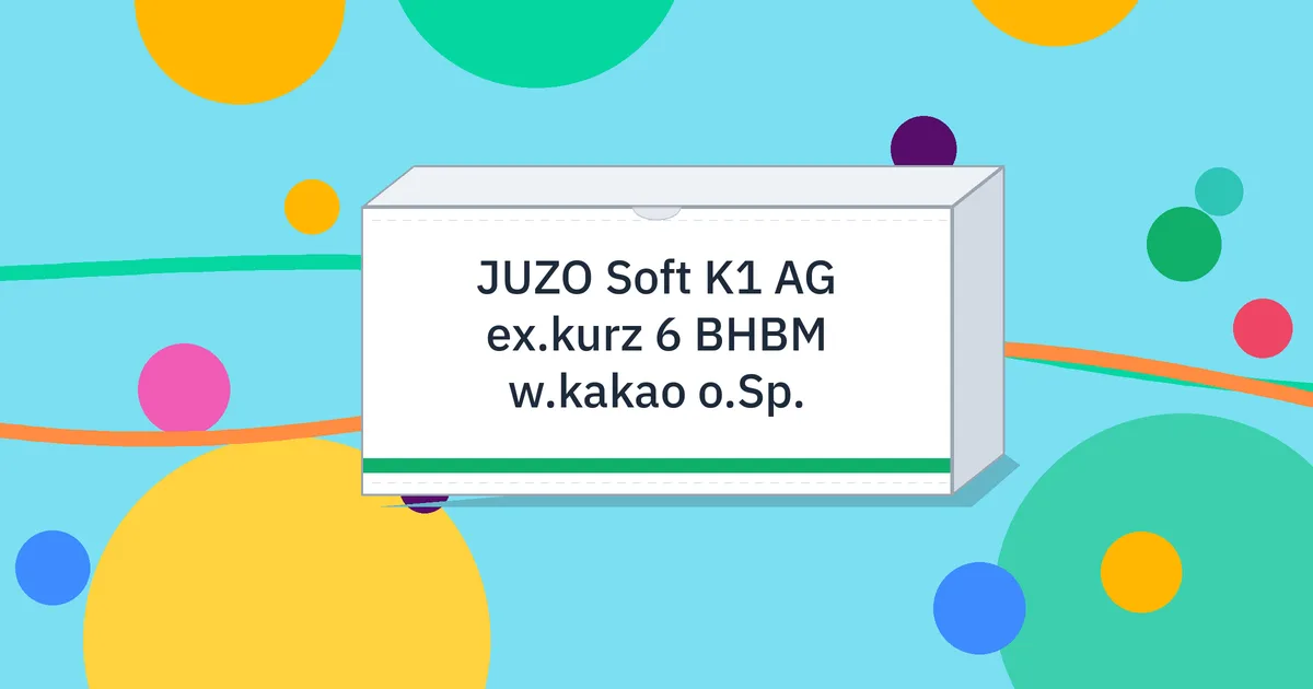 Symbolbild: Packung mit der Aufschrift JUZO Soft K1 AG ex.kurz 6 BHBM w.kakao o.Sp. (PZN 14866565) – Verfügbarkeit und Bezug in Apotheken in Frankfurt am Main