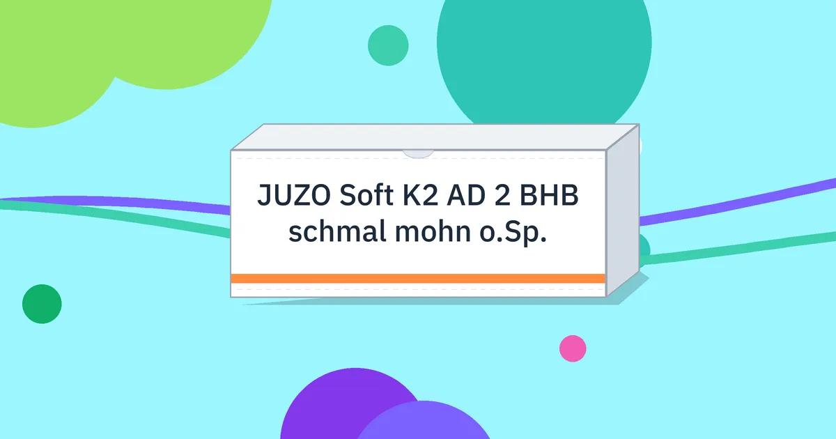 Symbolbild: Packung mit der Aufschrift JUZO Soft K2 AD 2 BHB schmal mohn o.Sp. (PZN 15467293) – Verfügbarkeit und Bezug in Apotheken in Frankfurt am Main