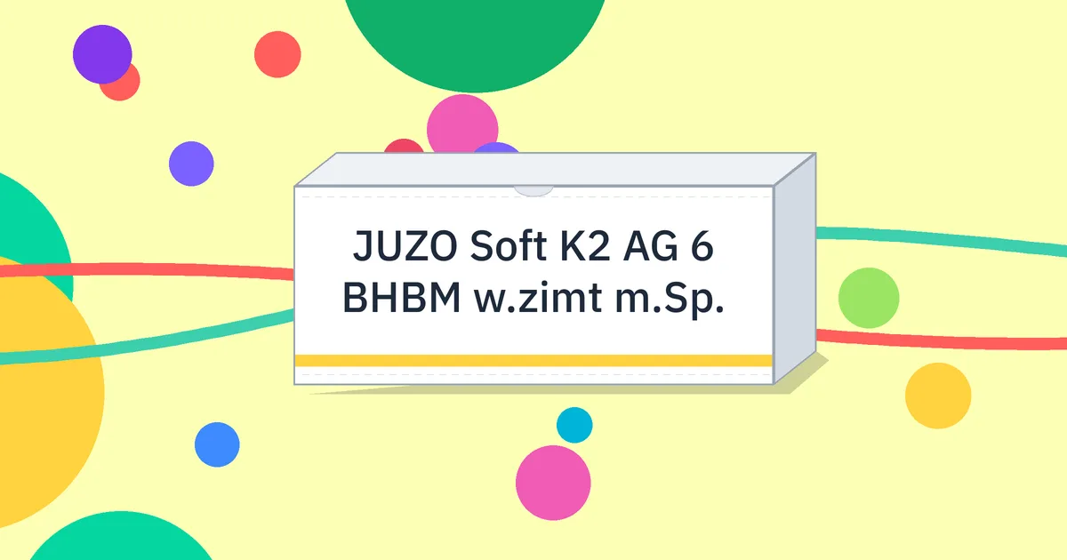 Symbolbild: Packung mit der Aufschrift JUZO Soft K2 AG 6 BHBM w.zimt m.Sp. (PZN 14866789) – Verfügbarkeit und Bezug in Apotheken in Frankfurt am Main