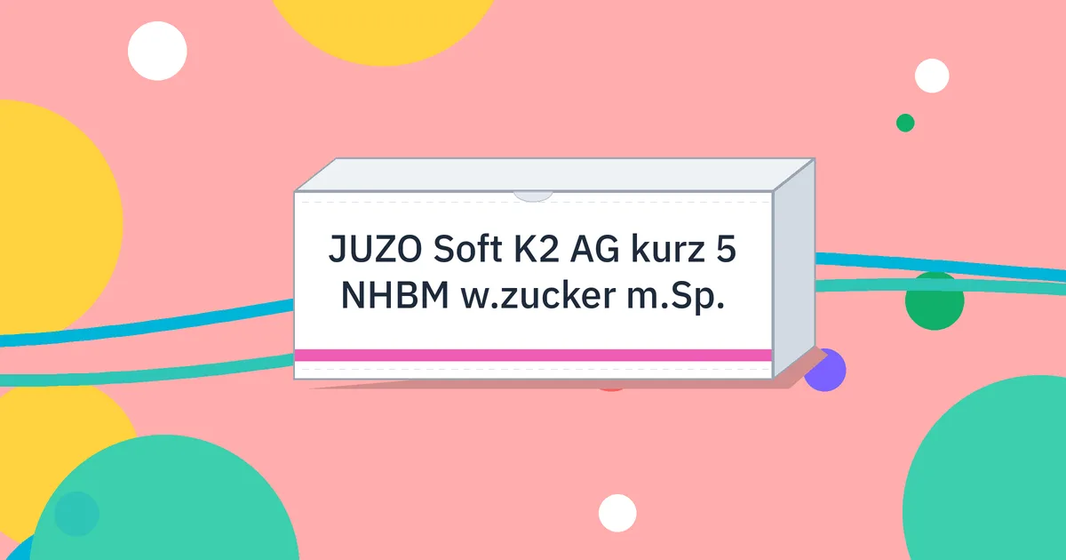 Symbolbild: Packung mit der Aufschrift JUZO Soft K2 AG kurz 5 NHBM w.zucker m.Sp. (PZN 15020882) – Verfügbarkeit und Bezug in Apotheken in Frankfurt am Main