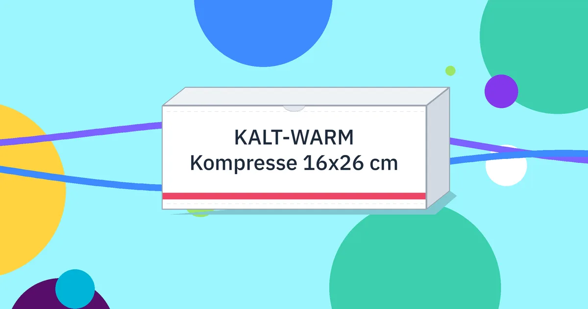 Symbolbild: Packung mit der Aufschrift KALT-WARM Kompresse 16x26 cm (PZN 04861868) – Verfügbarkeit und Bezug in Apotheken in Frankfurt am Main