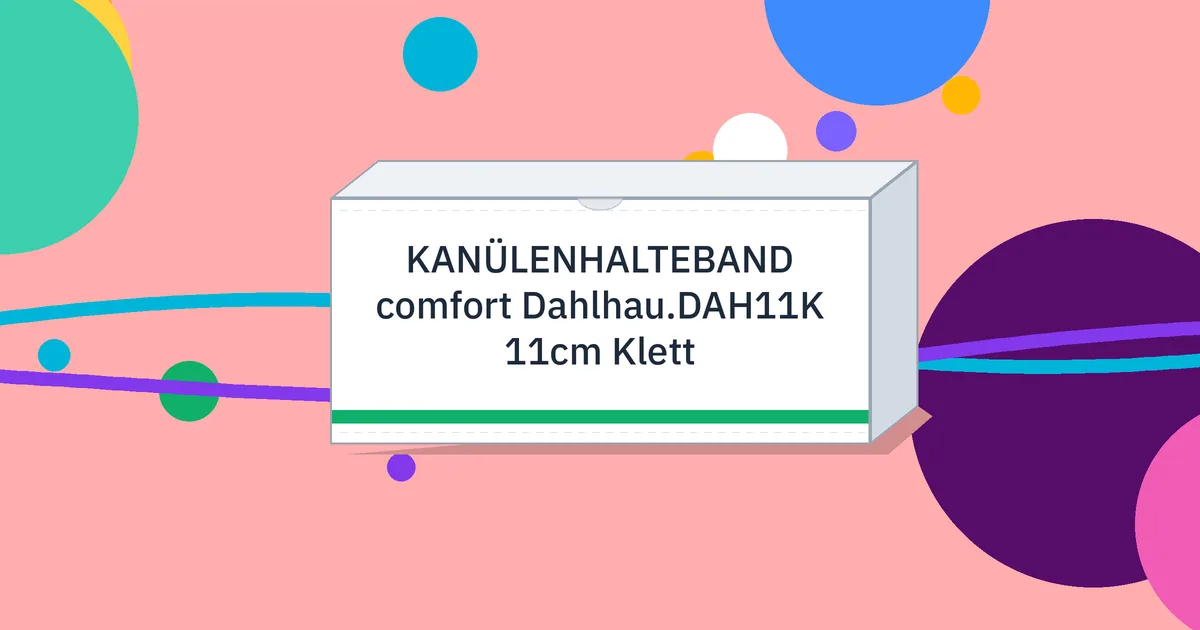 Symbolbild: Packung mit der Aufschrift KANÜLENHALTEBAND comfort Dahlhau.DAH11K 11cm Klett (PZN 08883619) – Verfügbarkeit und Bezug in Apotheken in Frankfurt am Main