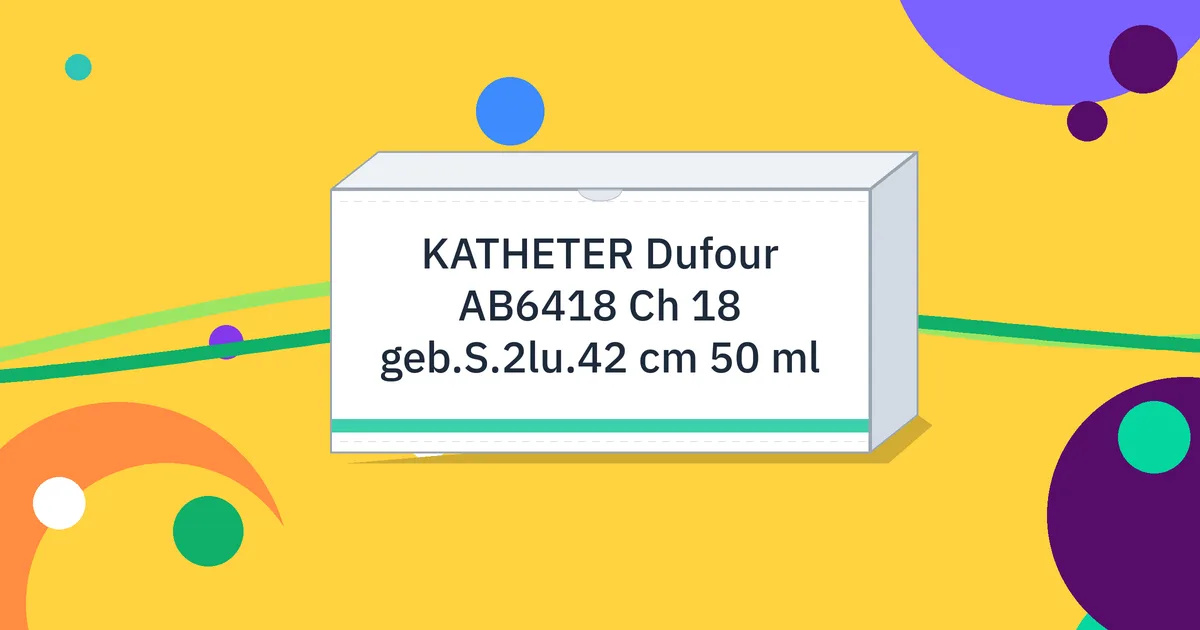 Symbolbild: Packung mit der Aufschrift KATHETER Dufour AB6418 Ch 18 geb.S.2lu.42 cm 50 ml (PZN 00152951) – Verfügbarkeit und Bezug in Apotheken in Frankfurt am Main