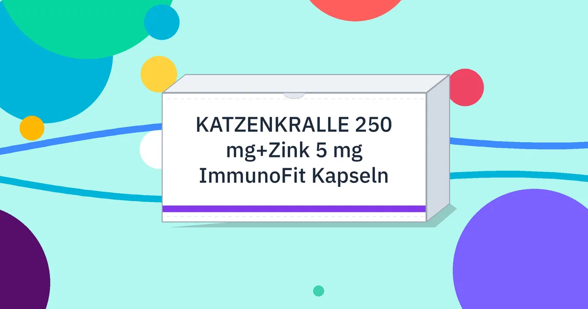 Symbolbild: Packung mit der Aufschrift KATZENKRALLE 250 mg+Zink 5 mg ImmunoFit Kapseln (PZN 11668379) – Verfügbarkeit und Bezug in Apotheken in Frankfurt am Main