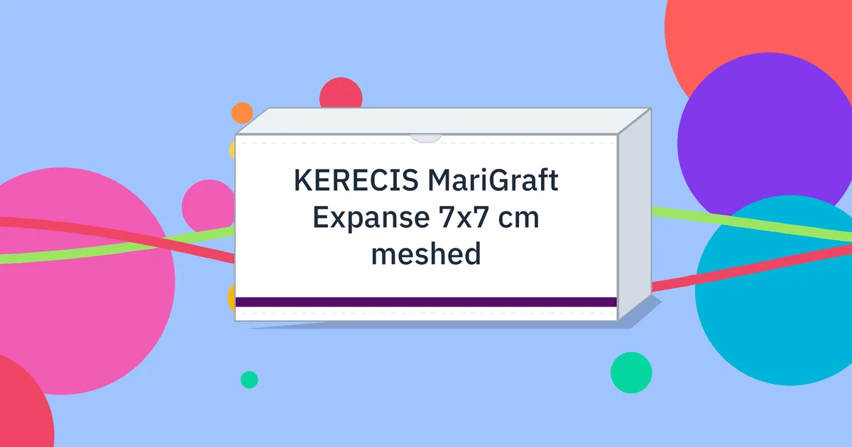 Symbolbild: Packung mit der Aufschrift KERECIS MariGraft Expanse 7x7 cm meshed (PZN 20600274) – Verfügbarkeit und Bezug in Apotheken in Frankfurt am Main