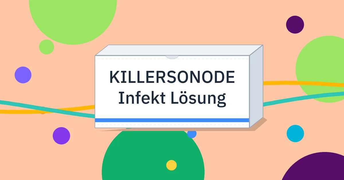 Symbolbild: Packung mit der Aufschrift KILLERSONODE Infekt Lösung (PZN 11189041) – Verfügbarkeit und Bezug in Apotheken in Frankfurt am Main