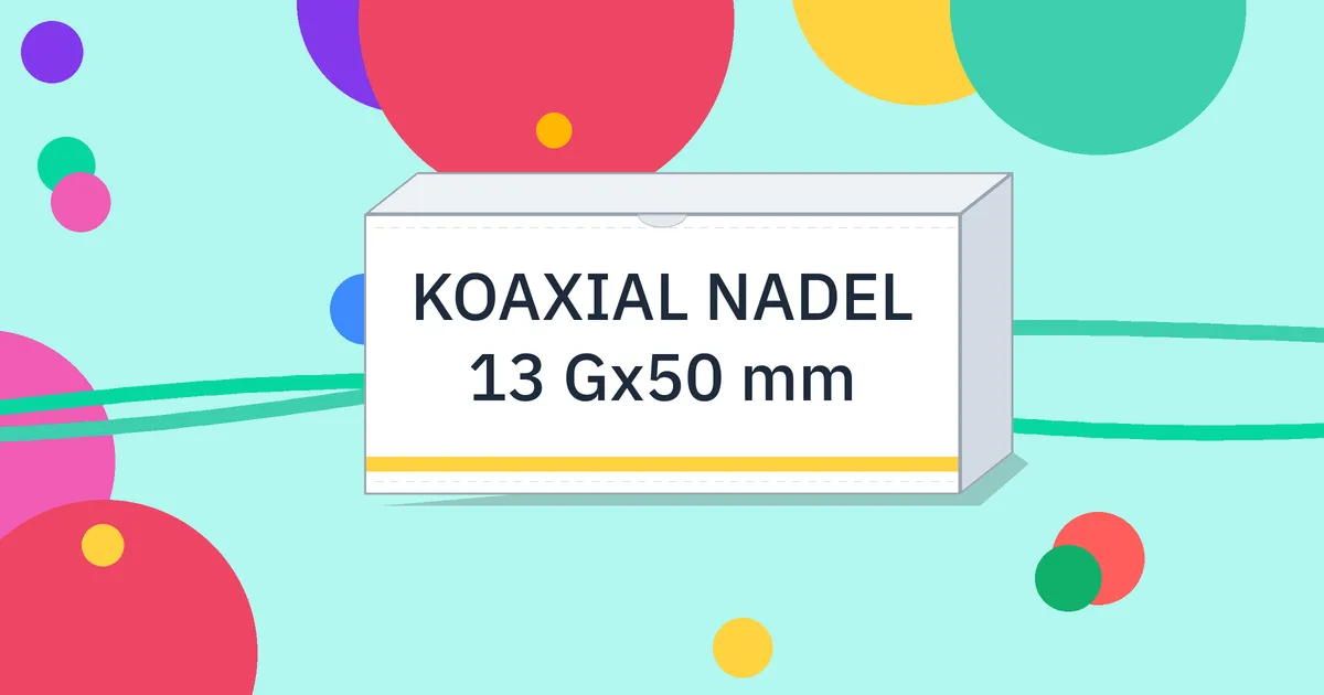 Symbolbild: Packung mit der Aufschrift KOAXIAL NADEL 13 Gx50 mm (PZN 19529795) – Verfügbarkeit und Bezug in Apotheken in Frankfurt am Main