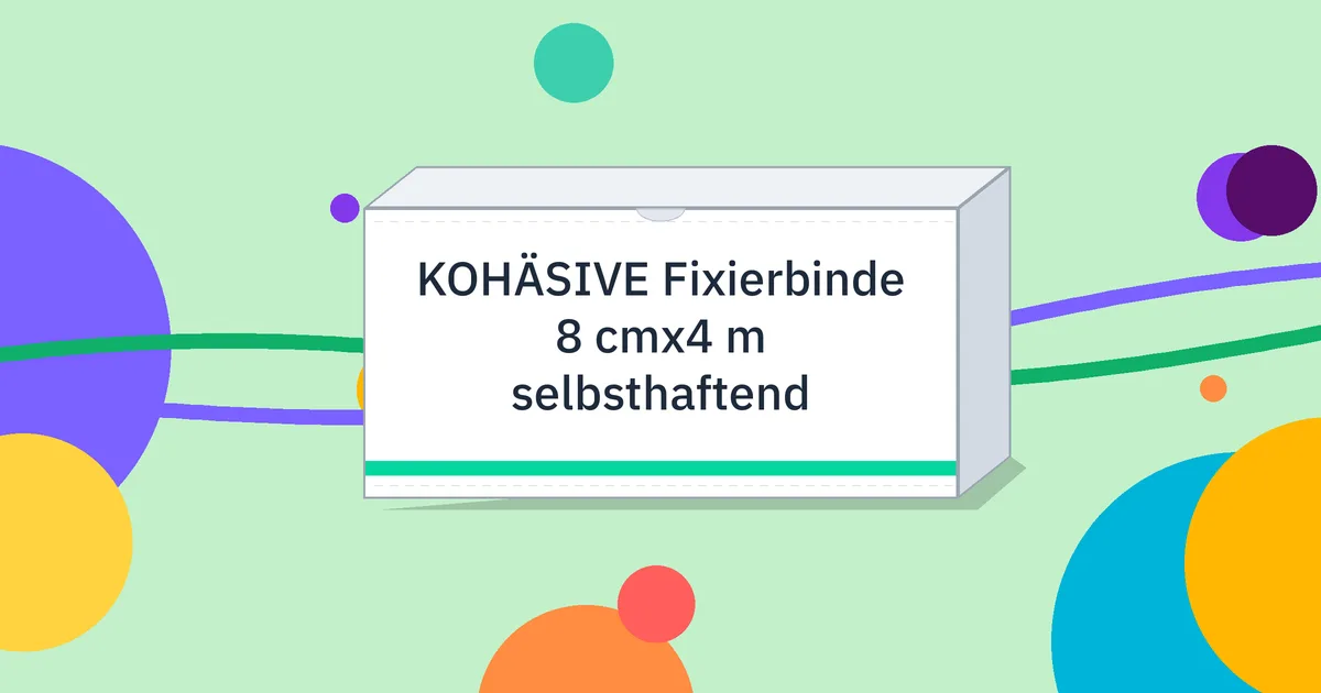 Symbolbild: Packung mit der Aufschrift KOHÄSIVE Fixierbinde 8 cmx4 m selbsthaftend (PZN 17542567) – Verfügbarkeit und Bezug in Apotheken in Frankfurt am Main