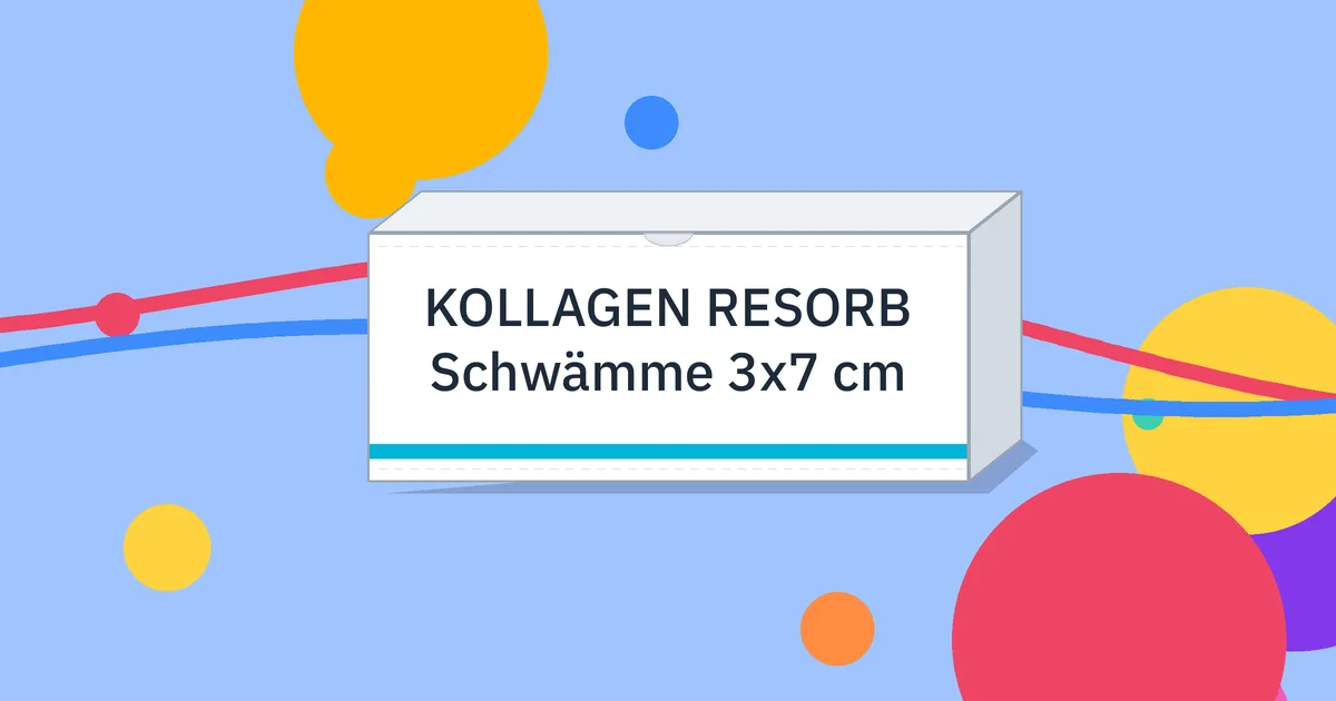 Symbolbild: Packung mit der Aufschrift KOLLAGEN RESORB Schwämme 3x7 cm (PZN 07626228) – Verfügbarkeit und Bezug in Apotheken in Frankfurt am Main