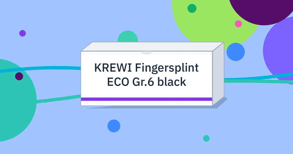 Symbolbild: Packung mit der Aufschrift KREWI Fingersplint ECO Gr.6 black (PZN 20392456) – Verfügbarkeit und Bezug in Apotheken in Frankfurt am Main