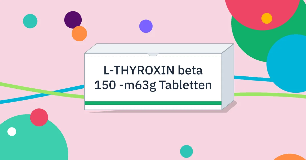 Symbolbild: Packung mit der Aufschrift L-THYROXIN beta 150 -m63g Tabletten (PZN 02134199) – Verfügbarkeit und Bezug in Apotheken in Frankfurt am Main