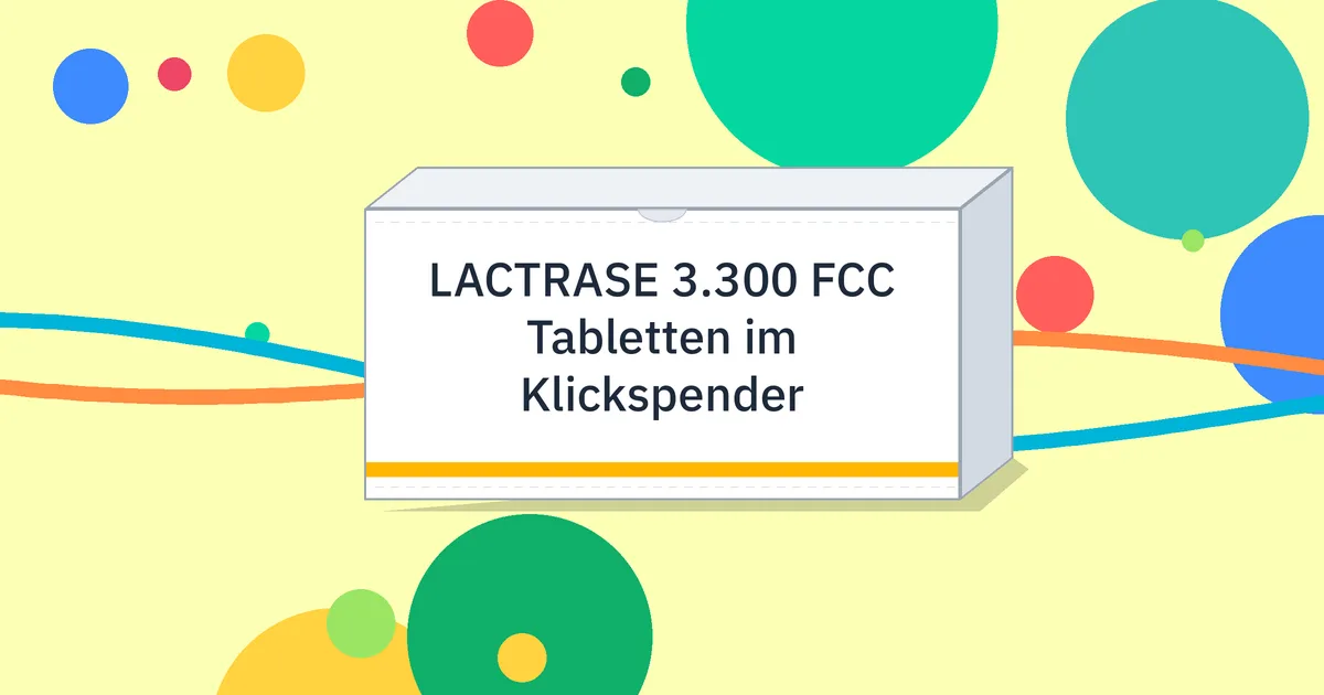Symbolbild: Packung mit der Aufschrift LACTRASE 3.300 FCC Tabletten im Klickspender (PZN 09545215) – Verfügbarkeit und Bezug in Apotheken in Frankfurt am Main